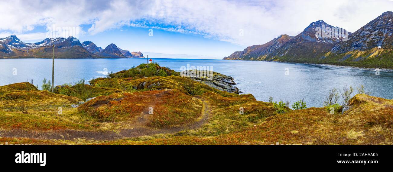 The landscape view of Senja Island from Husoy village in Norway Stock ...