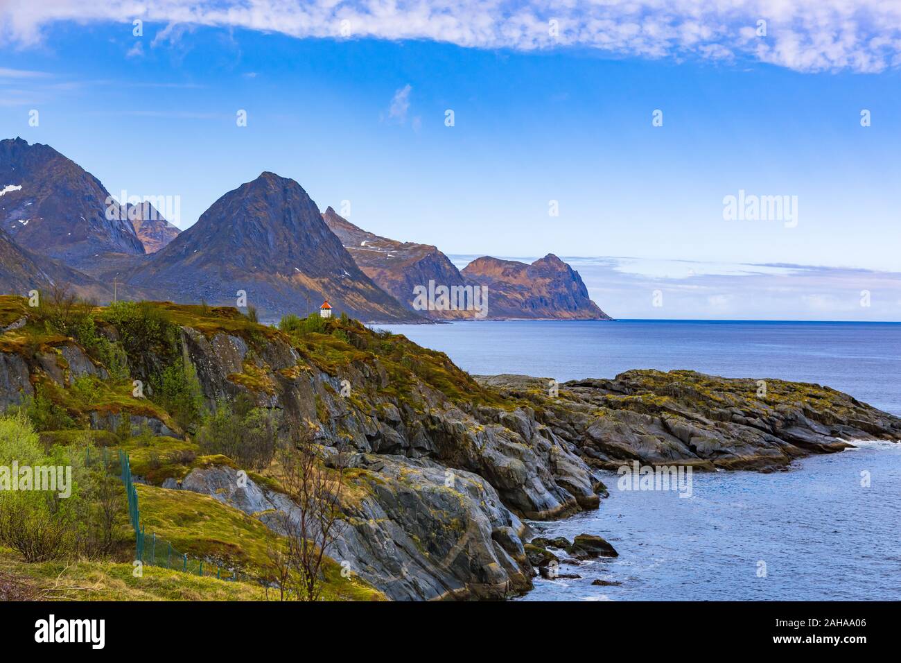 The landscape view of Senja Island from Husoy village in Norway Stock ...