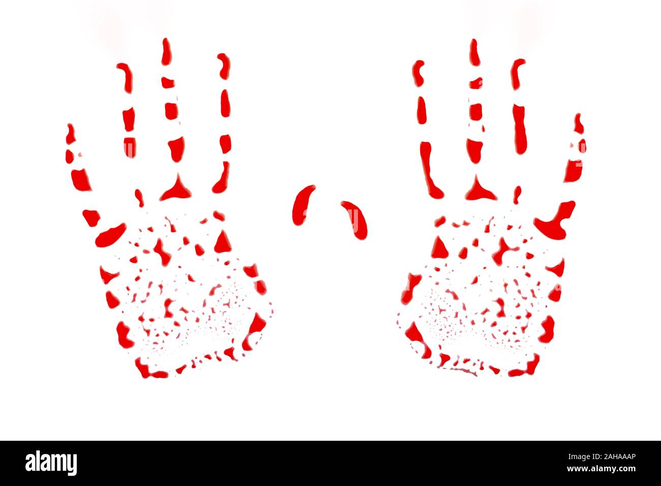 bloody traces. red handprints isolated on a white background Stock ...