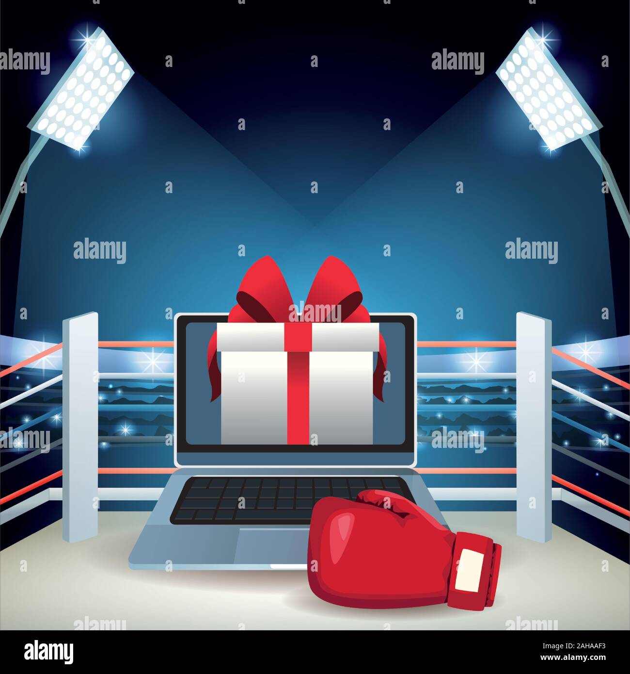 Boxing glove and laptop computer with gift box Stock Vector Image & Art ...