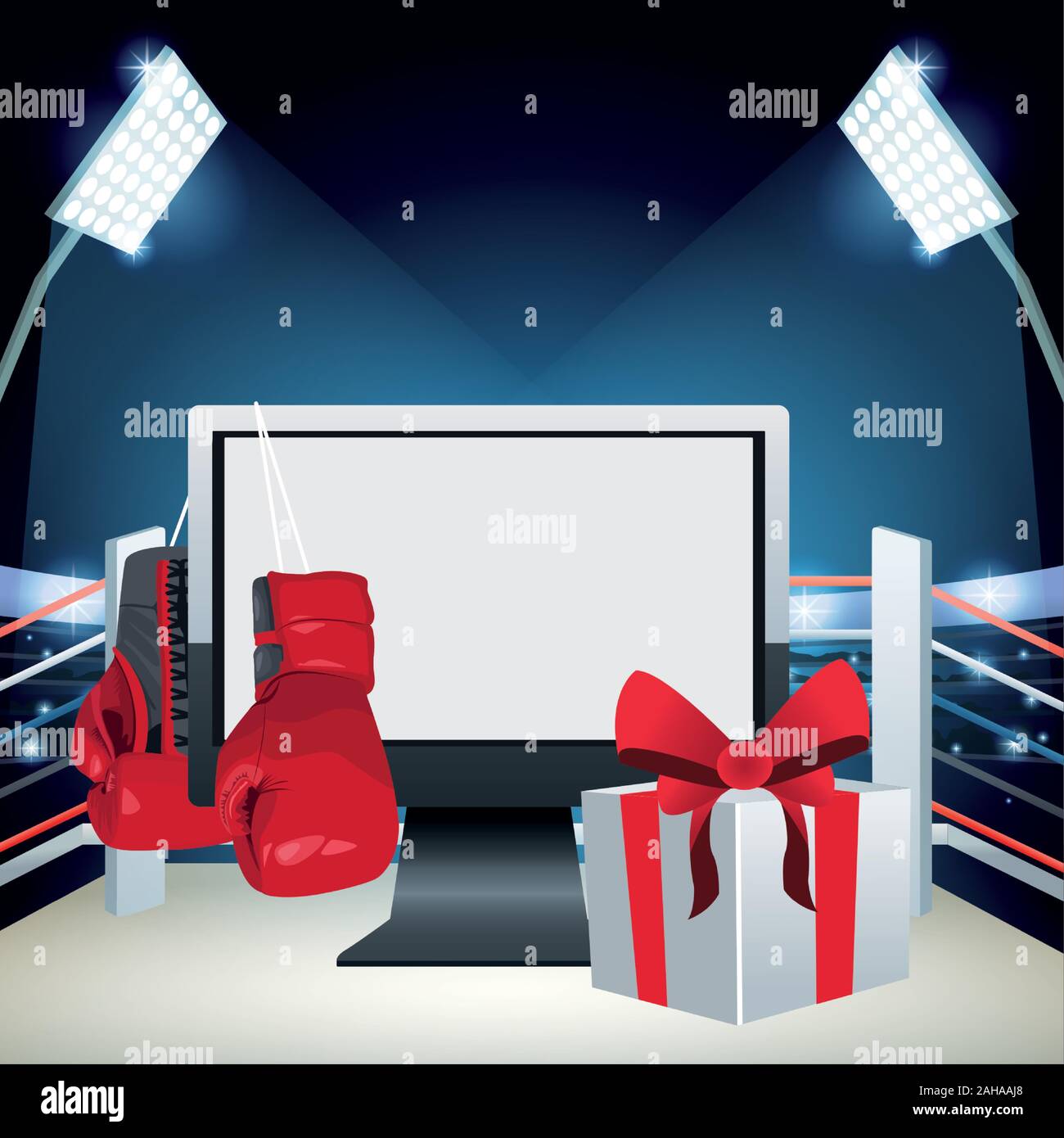 Computer with boxing gloves and gift box Stock Vector Image & Art - Alamy