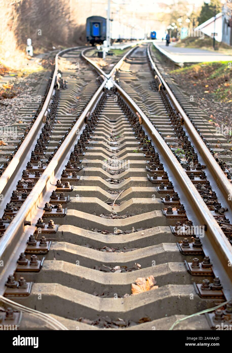 Two railway tracks merge together Stock Photo - Alamy