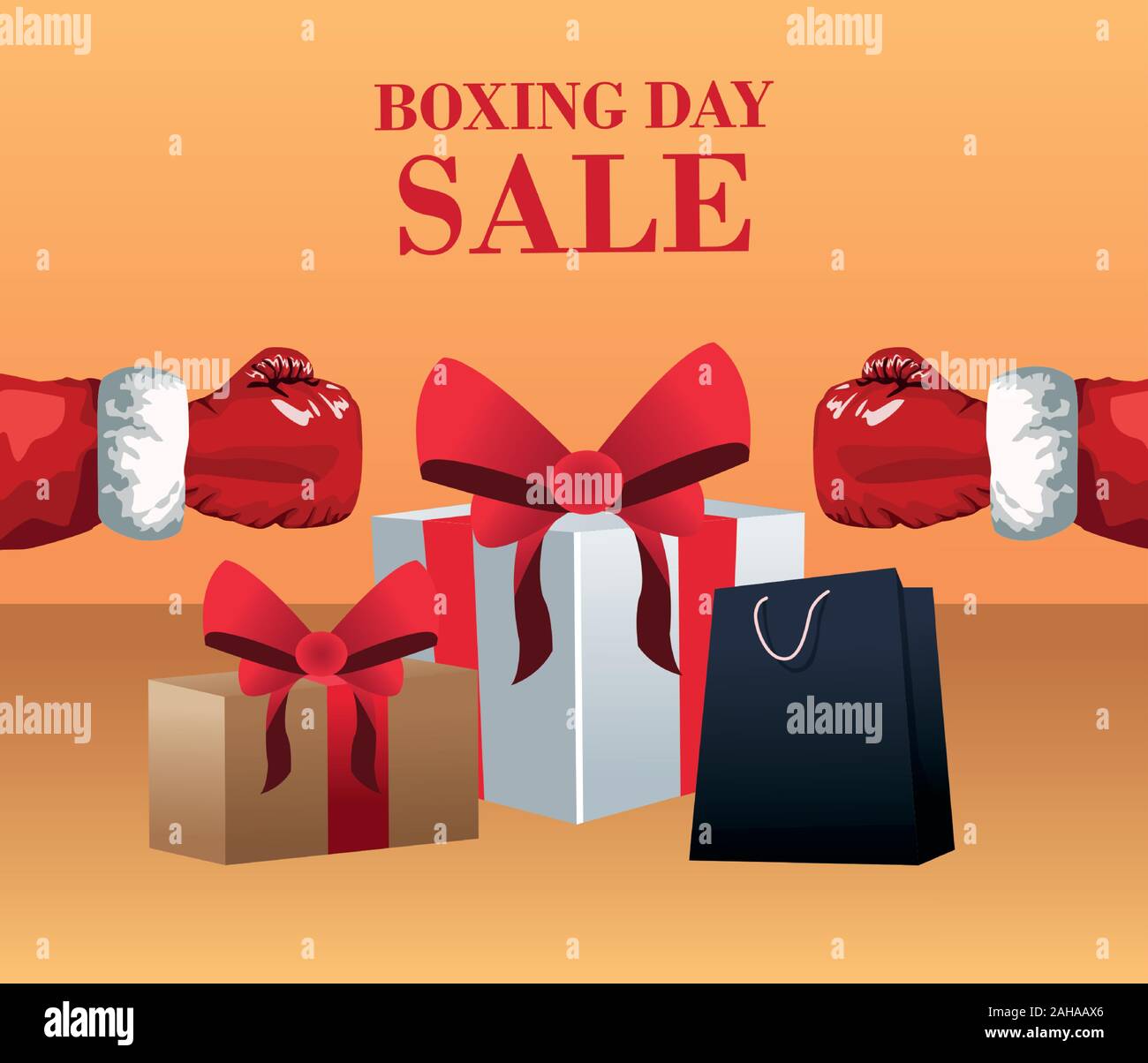 Boxing sale design with boxing gloves with gift boxes and shopping bag ...