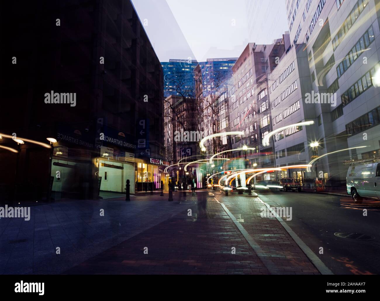 Artistic view of a night scene in Boston Massachusetts using long and ...