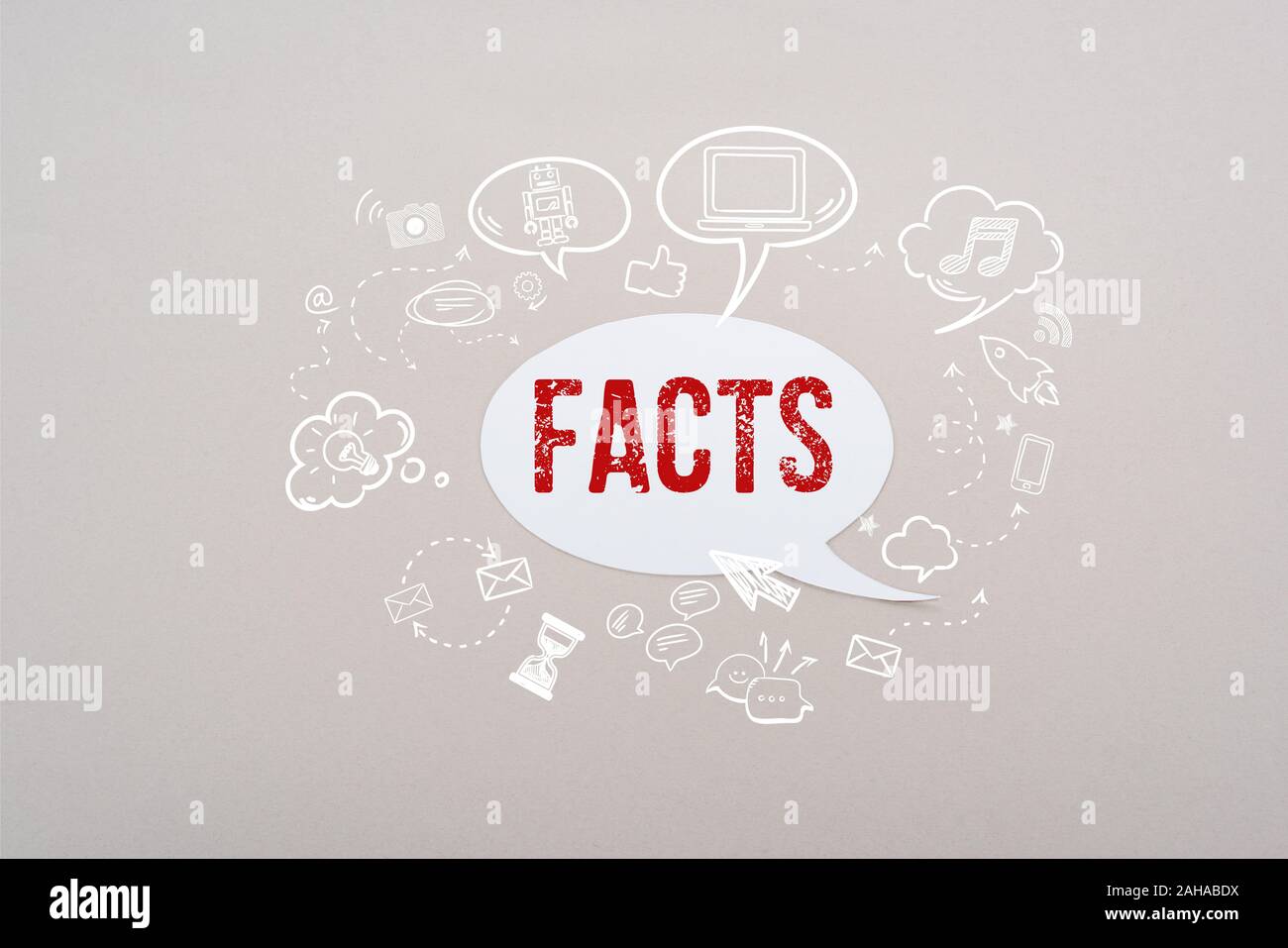 white speech bubble with red facts lettering and social media ...