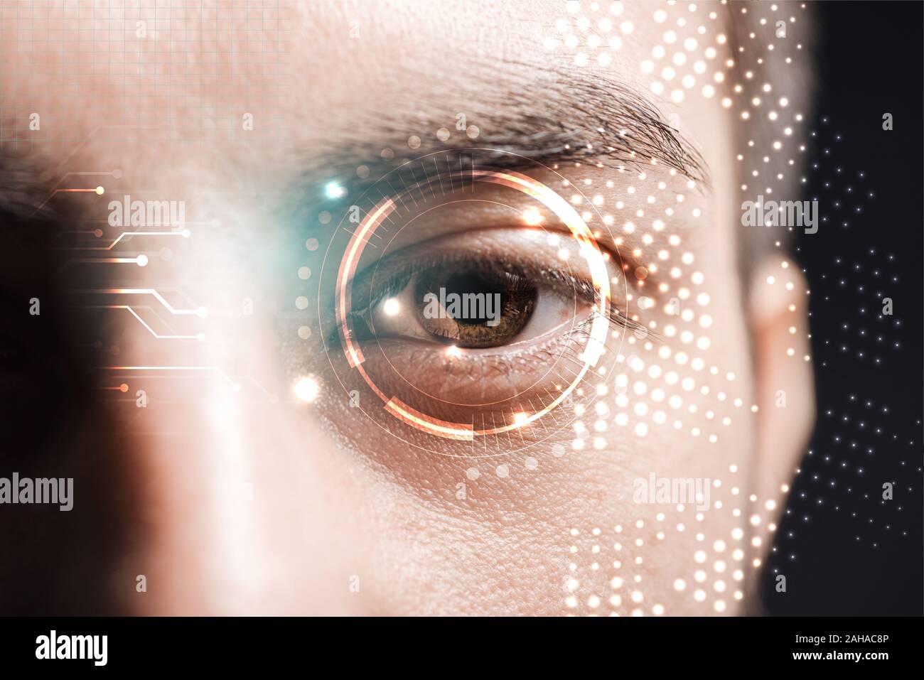 close up view of man eye with data illustration, robotic concept Stock ...