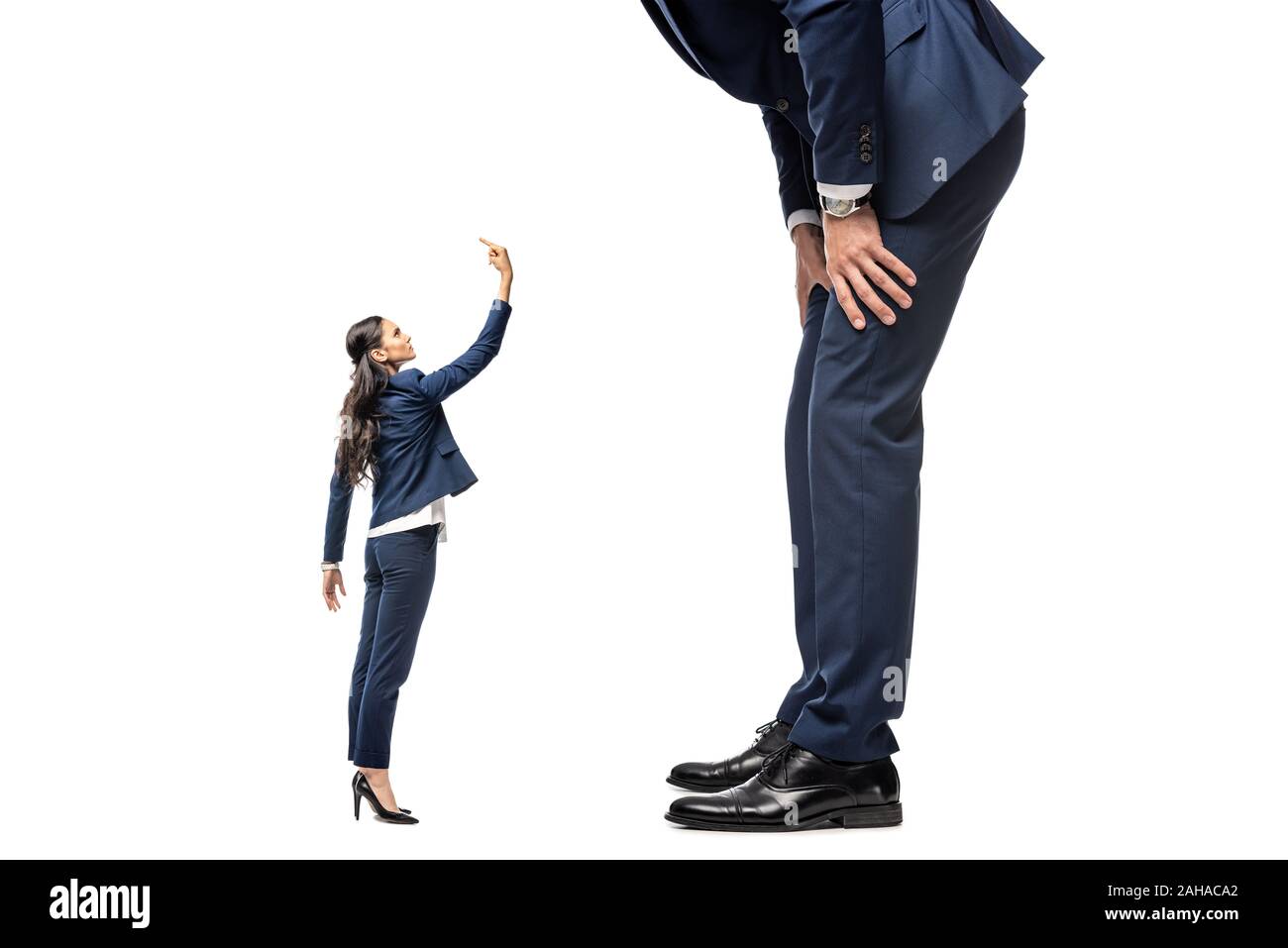 small businesswoman showing middle finger at big businessman Isolated ...