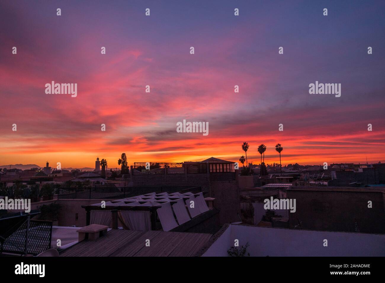 Marrakech city skyline in Medina area, Marrakesh-Safi region, Morocco ...