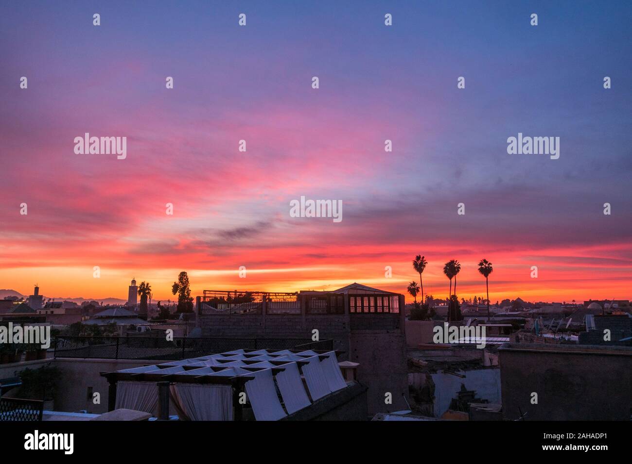 Marrakech city skyline in Medina area, Marrakesh-Safi region, Morocco ...
