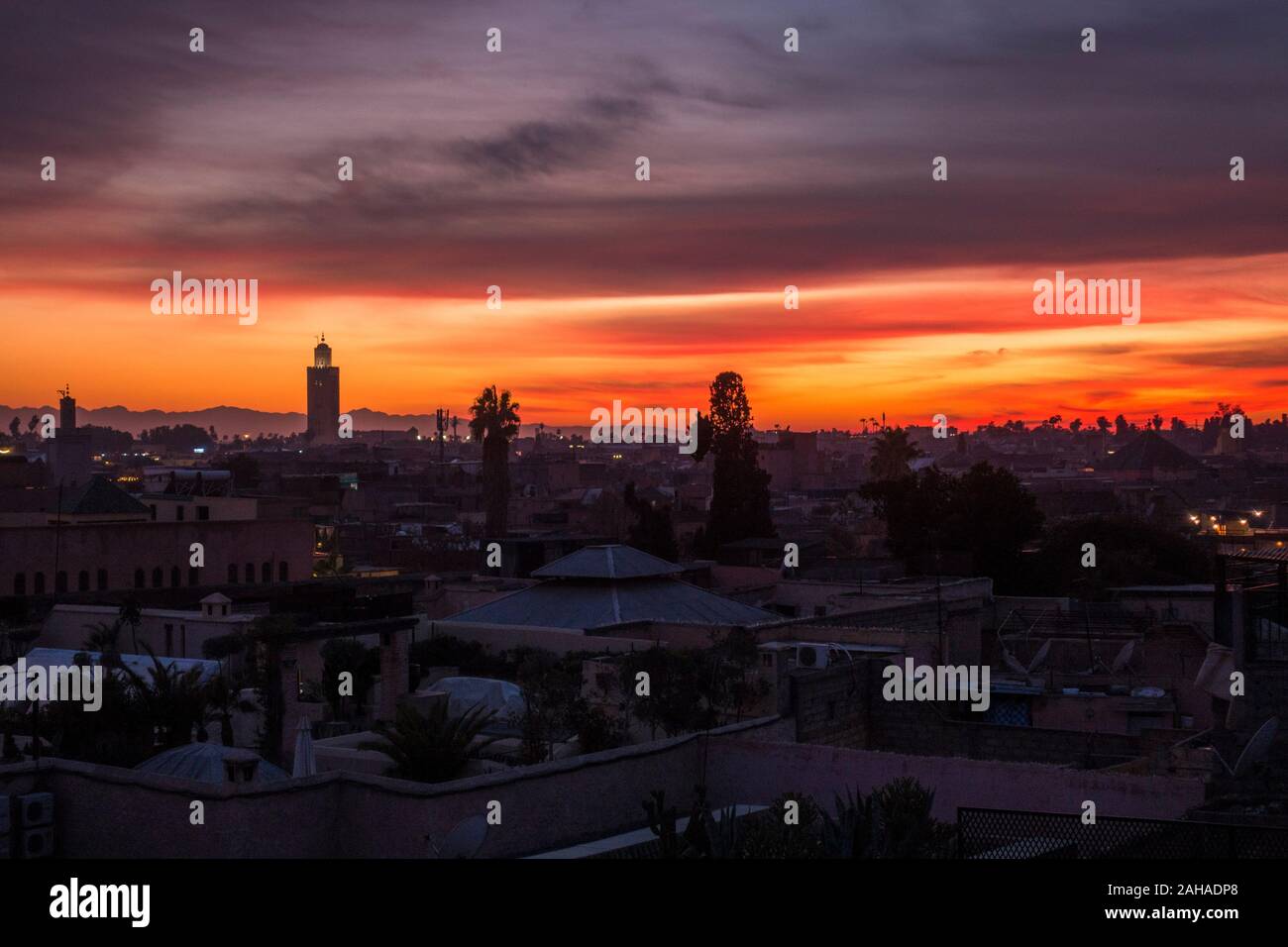 Marrakech city skyline in Medina area, Marrakesh-Safi region, Morocco ...