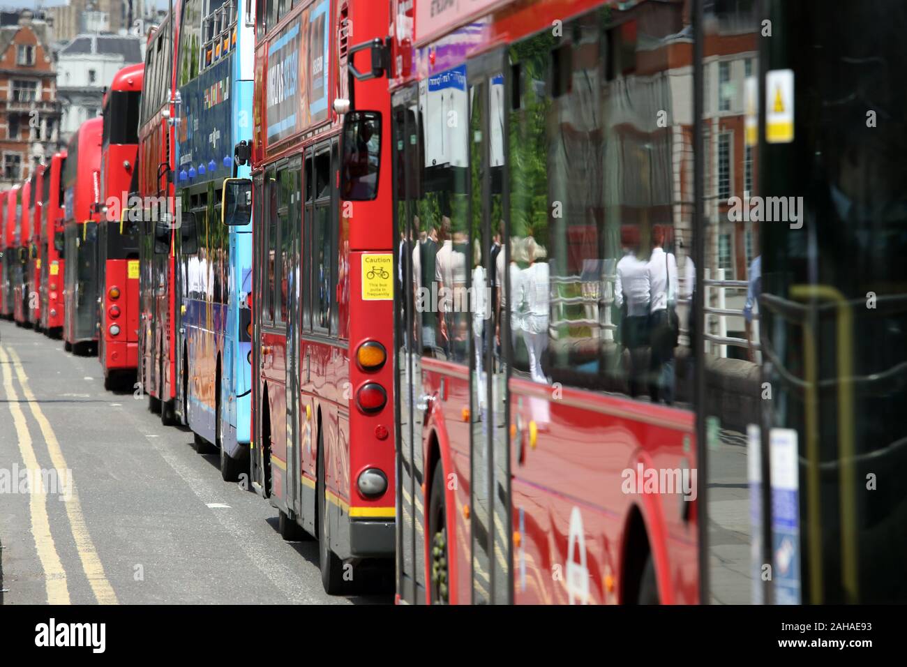 24.05.2017, London, , Great Britain - Buses are stuck in a traffic jam ...