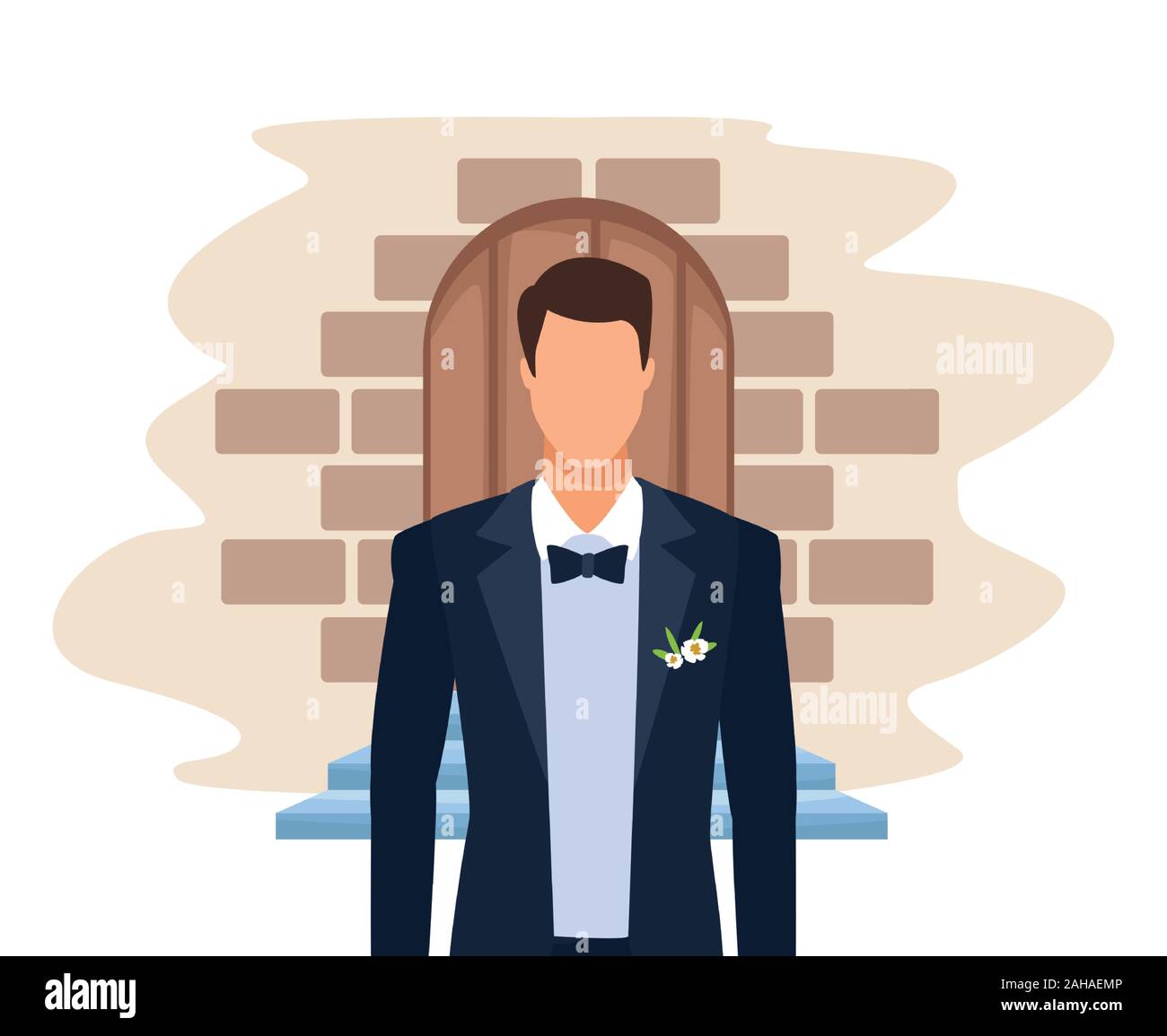 Avatar groom over door and bricks wall, colorful design Stock Vector ...