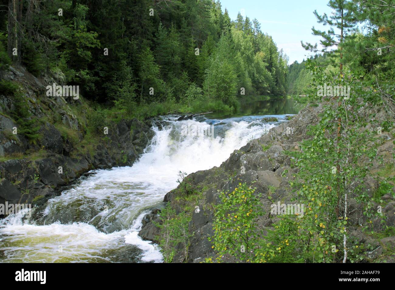 Kivach falls State Nature Reserve waterfall on river Suna, Republic of ...