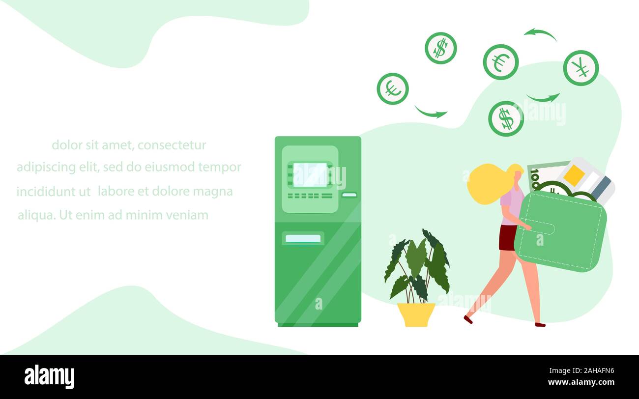 Vector illustration People with wallet, bank card, money bill near ATM ...