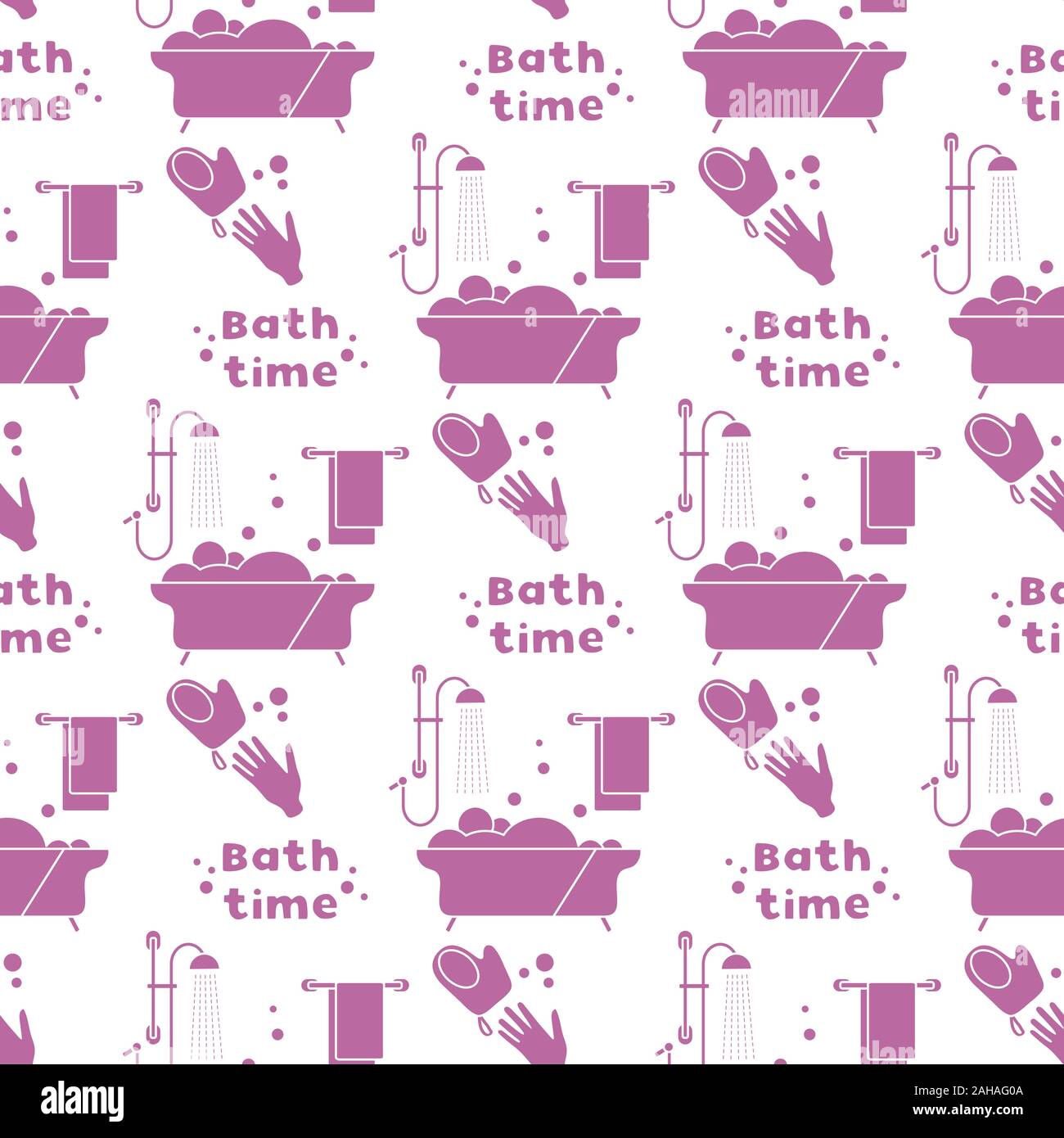 Vector seamless pattern Bath, shower, washcloth, hand, bubbles, towel ...