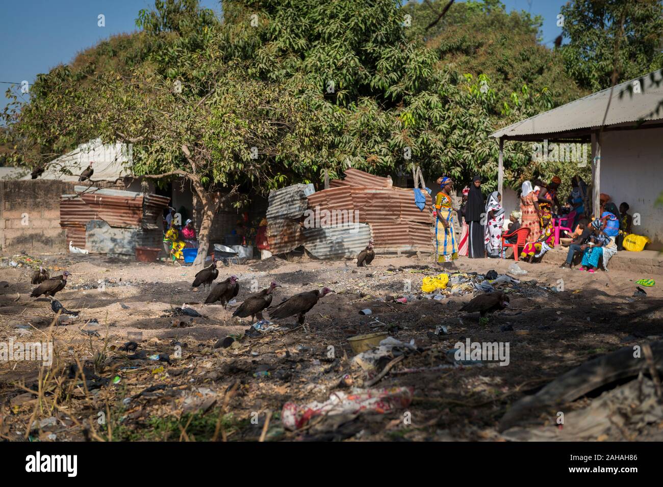 Gabu, Republic of Guinea-Bissau - February 11, 2018: People in a slum ...