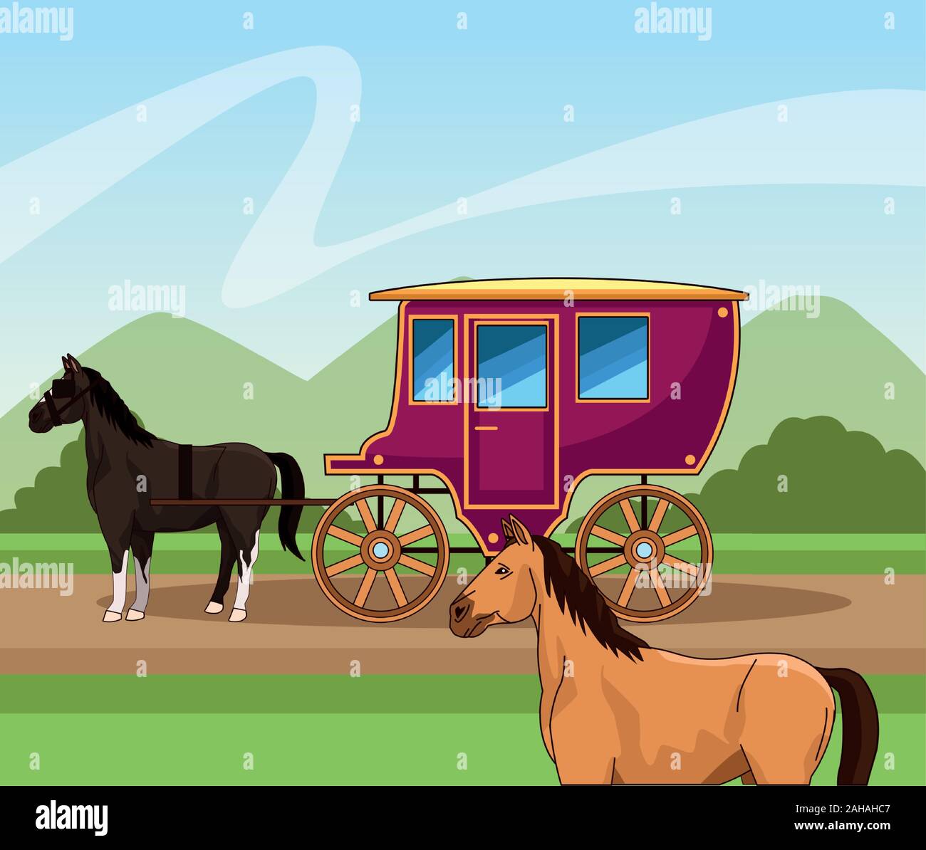 Western town design with horses carriage Stock Vector Image & Art - Alamy