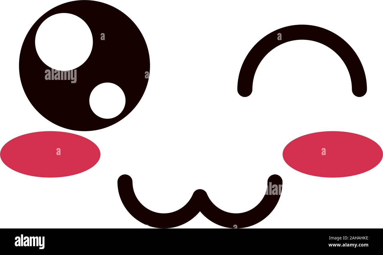 kawaii cute face expression eyes and mouth wink vector illustration ...
