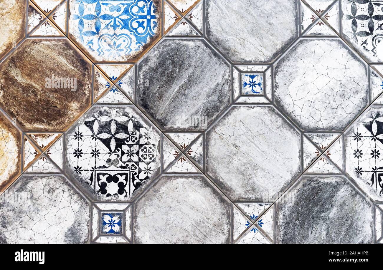 Porcelain tile with grunge pattern. Texture of aged ceramic tiles Stock ...