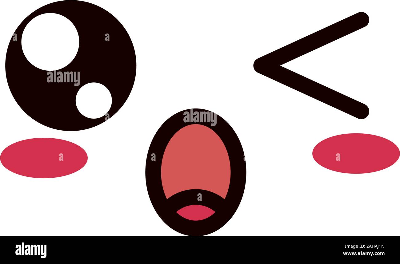 kawaii cute face expression eyes and mouth wink surprise vector ...