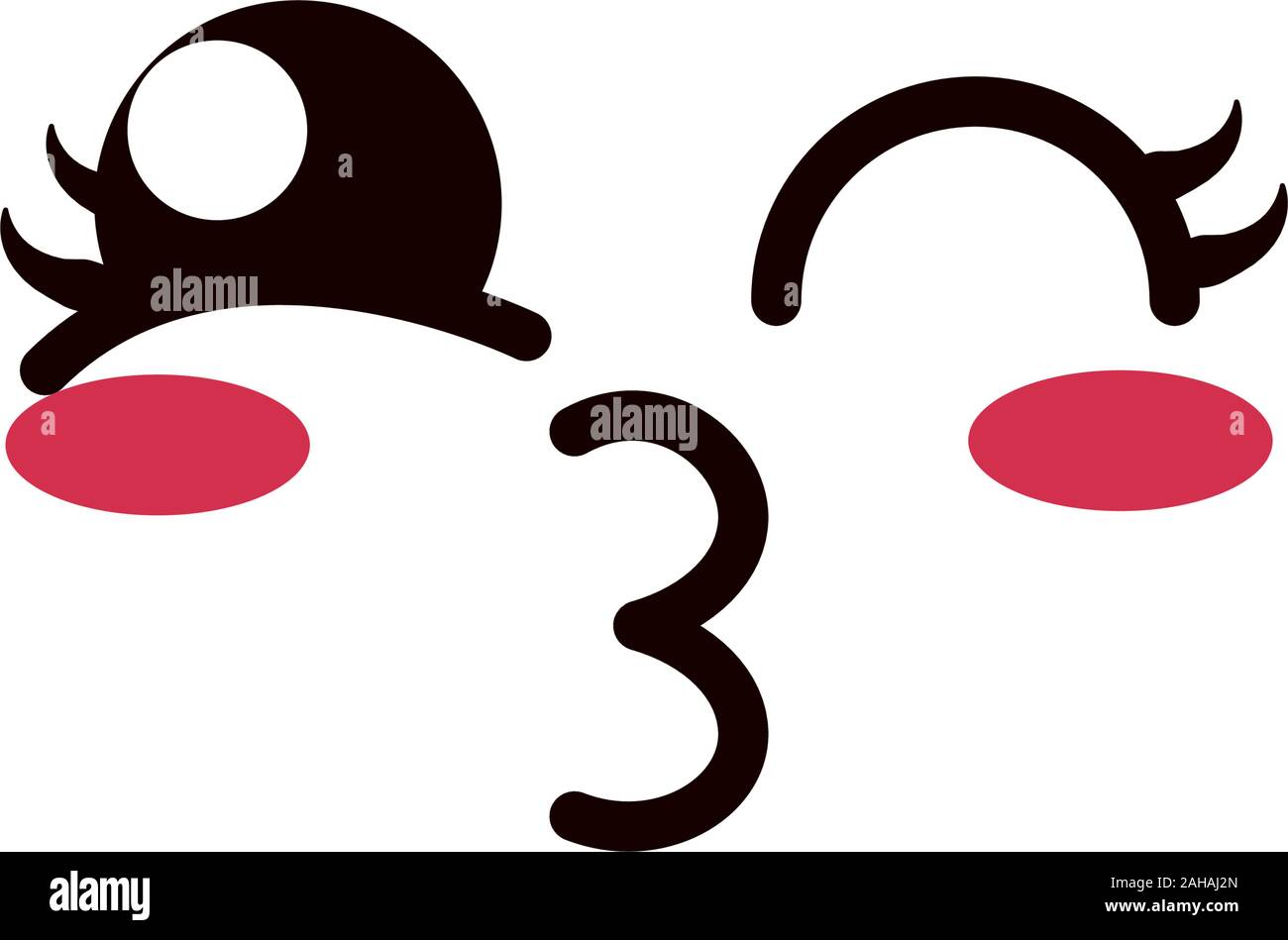 kawaii cute face expression eyes and mouth wink kiss vector ...