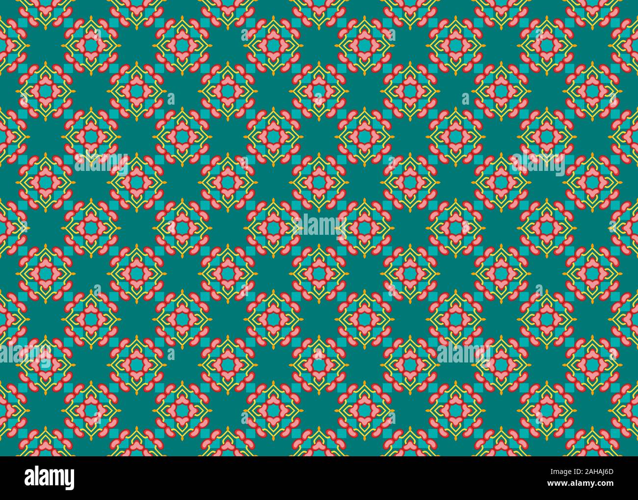 Seamless geometric pattern design illustration. In blue, red and yellow ...