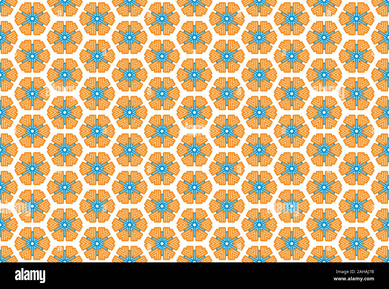 Seamless geometric pattern design illustration. In orange, blue and ...