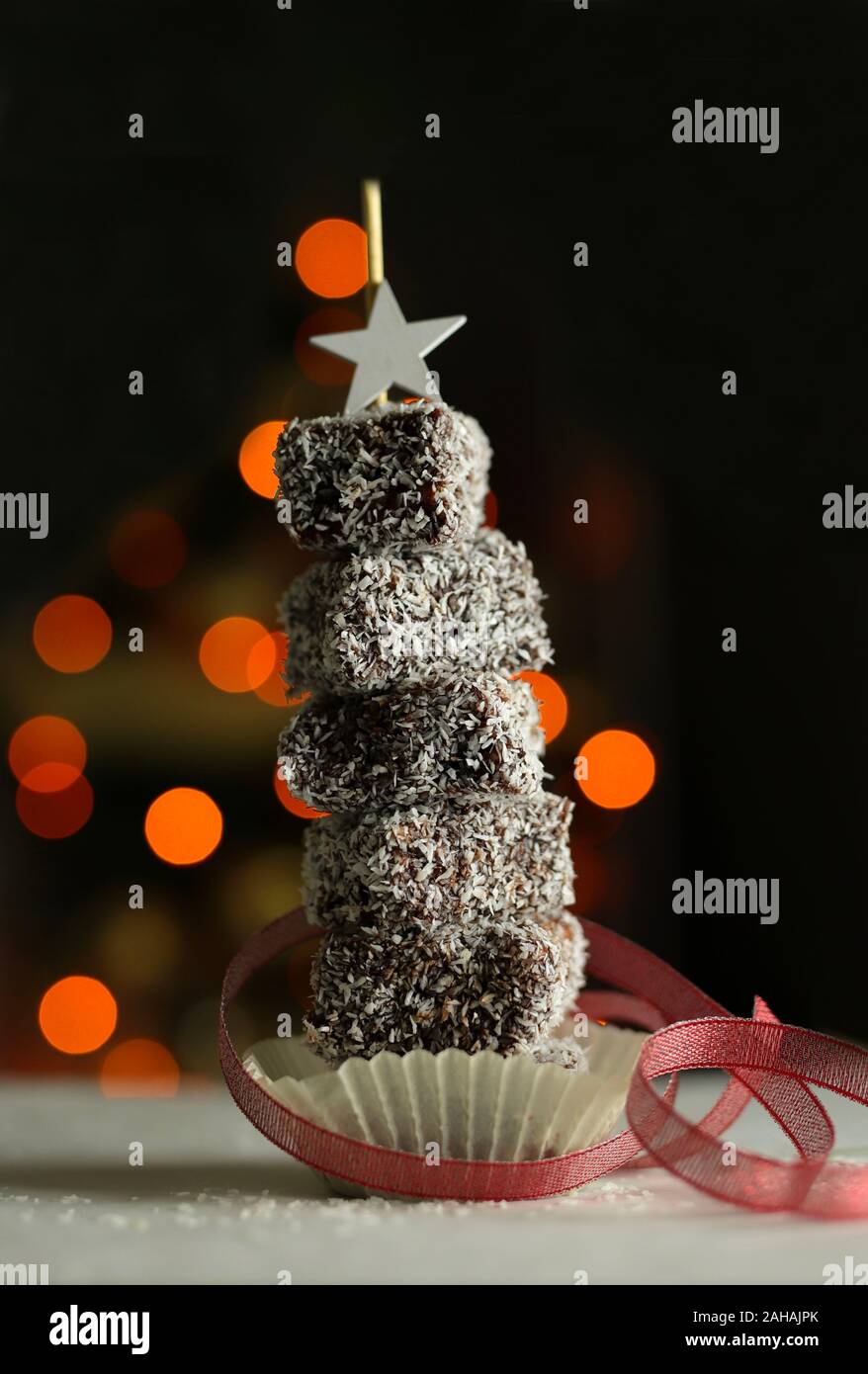 Traditional Australian cake. Australian Lamington cake with chocolate ...