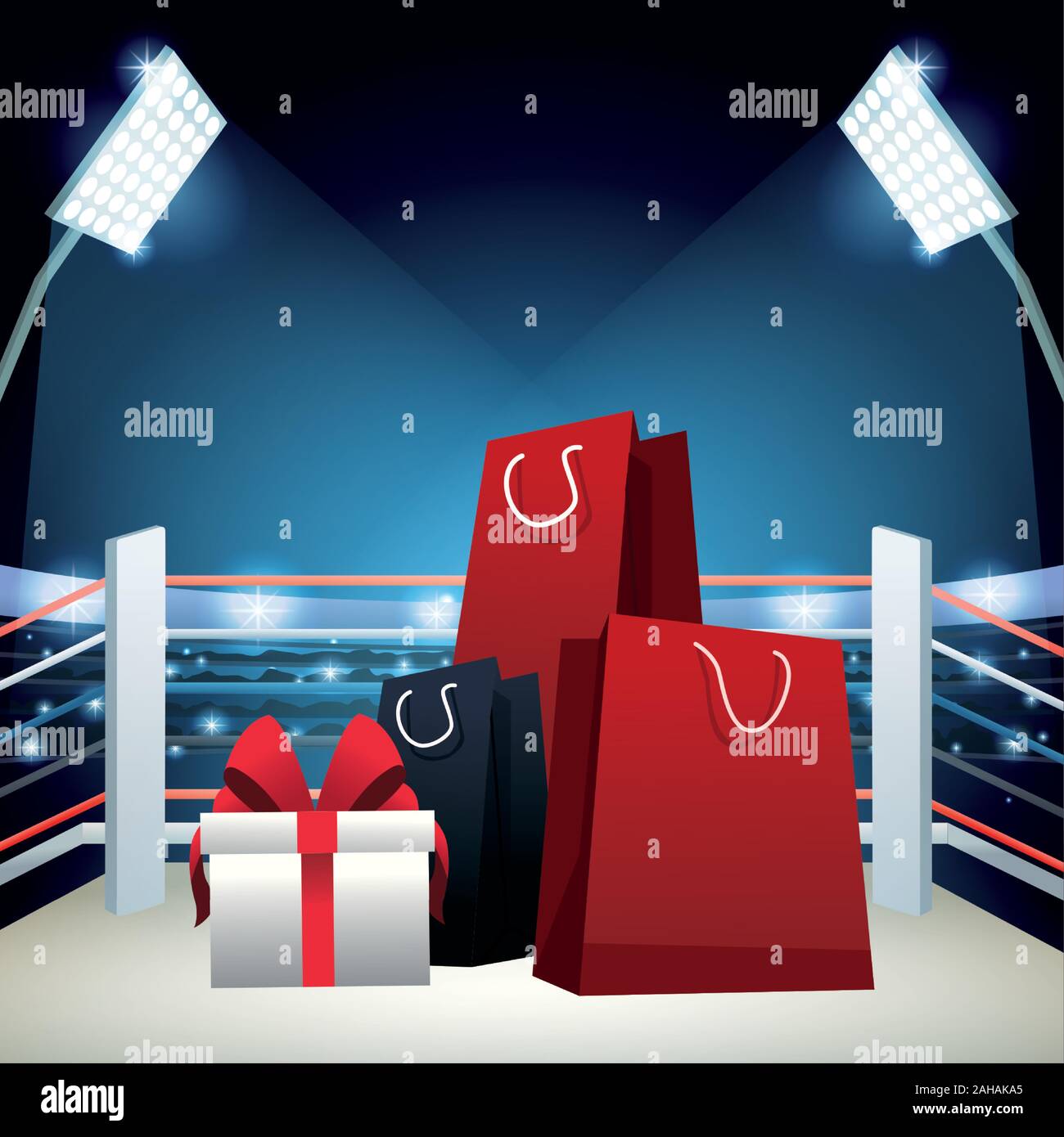 Boxing sale colorful design with shopping bags and gift box over boxing ...