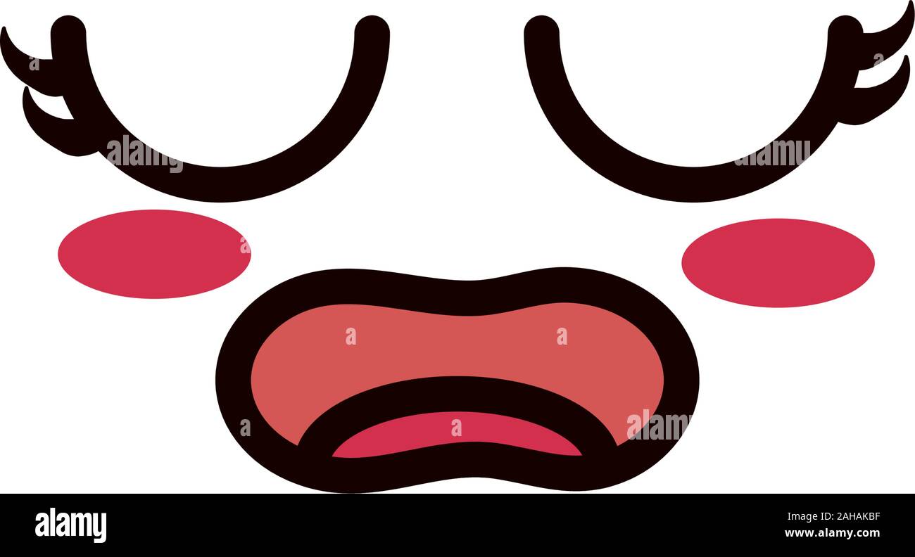 kawaii cute face expression eyes and mouth sick vector illustration ...