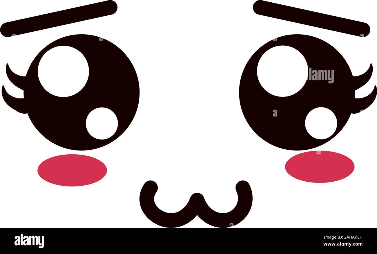 kawaii cute face expression eyes and mouth pout vector illustration ...