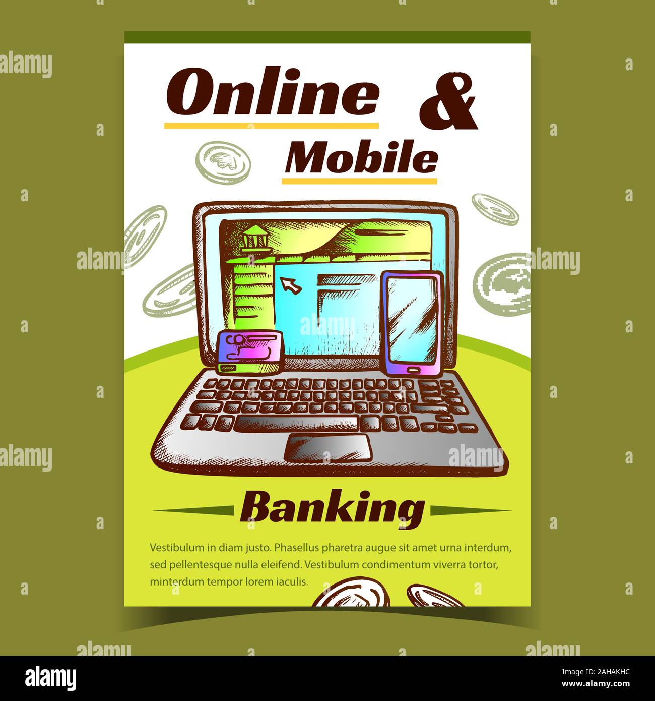 Online And Mobile Internet Banking Banner Vector Stock Vector Image ...