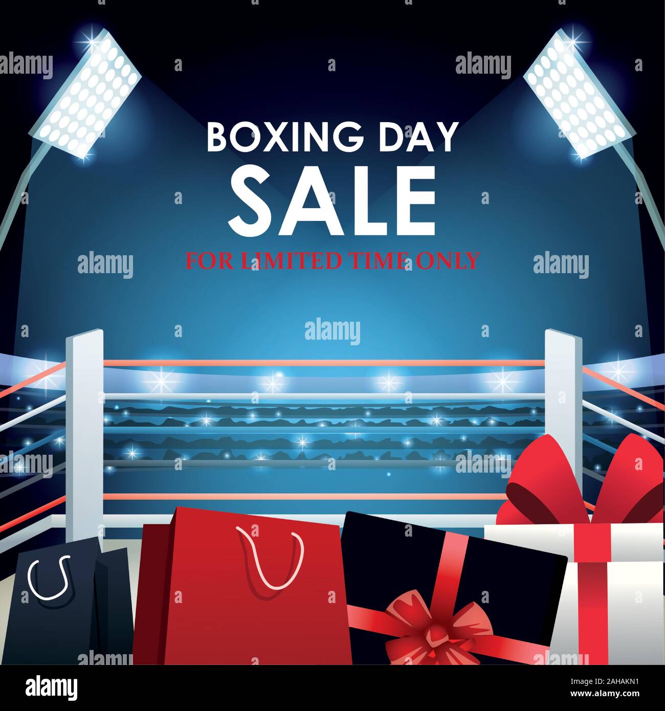 Boxing sale colorful design with gift boxes and shopping bags over ...