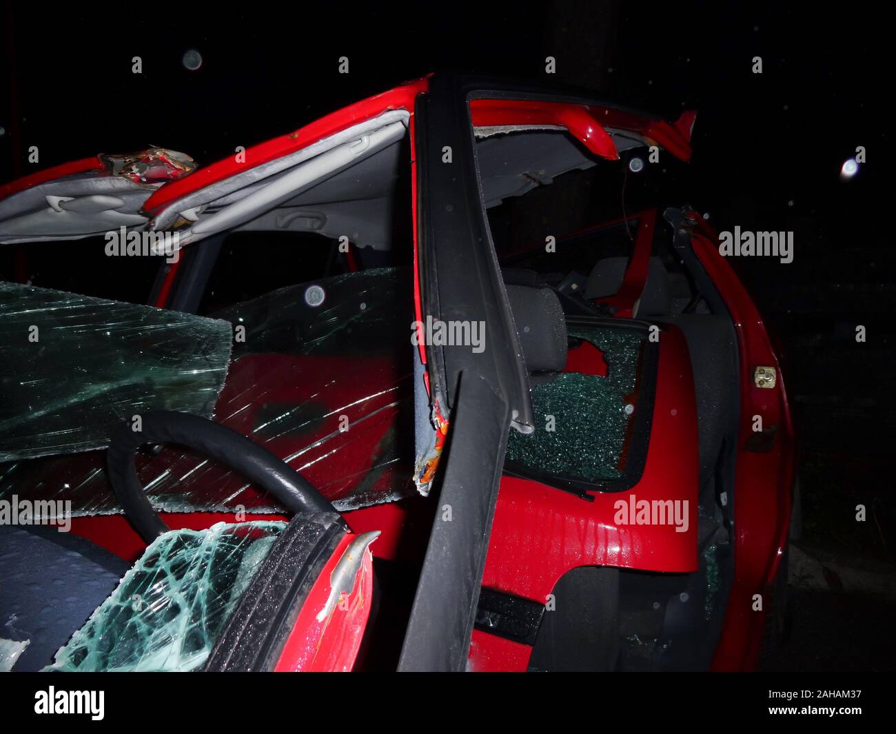 Total car crash smash accident on a road Stock Photo - Alamy