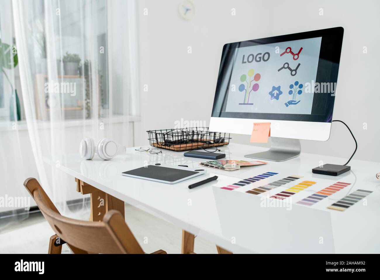 Computer monitor, graphics tablet with stylus, headphones and other ...