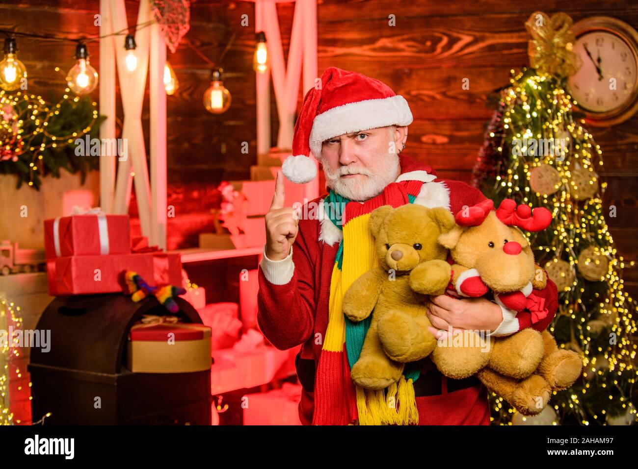 Christmas decoration. Charity and kindness. Lovely hug. Santa Claus ...