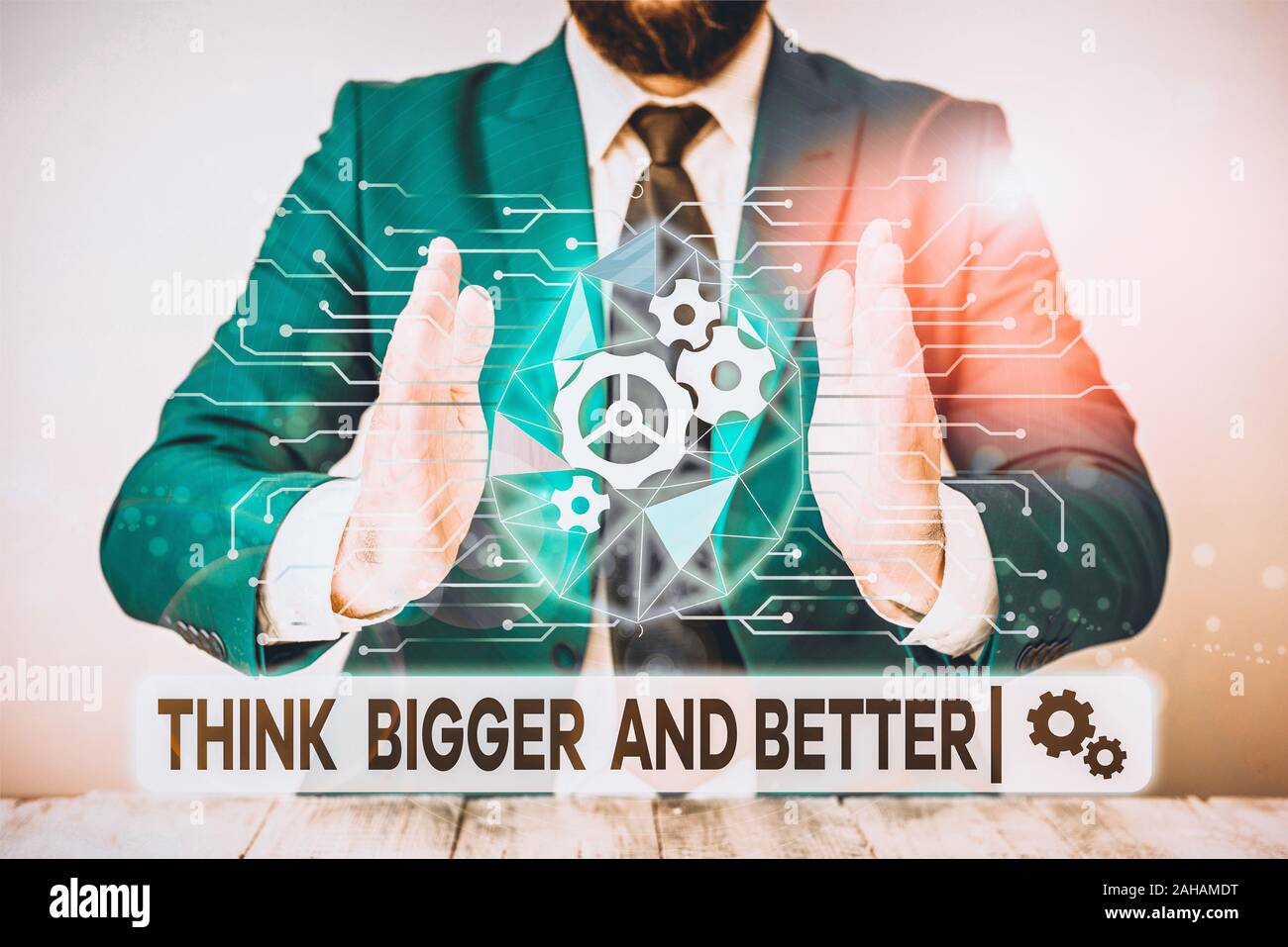 Text sign showing Think Bigger And Better. Business photo showcasing no ...