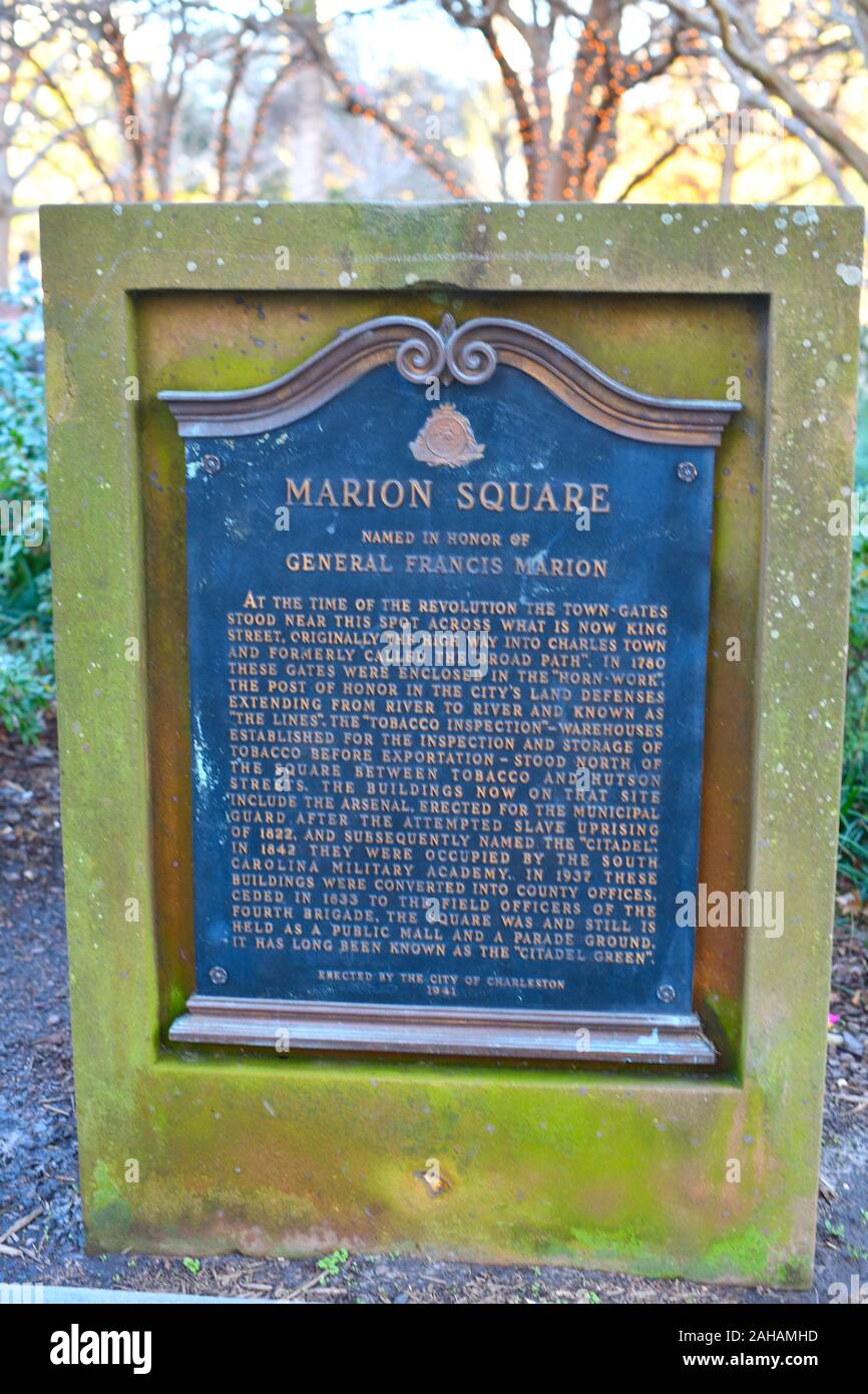 Historical Plaque detailing how Marion Square is Named after ...