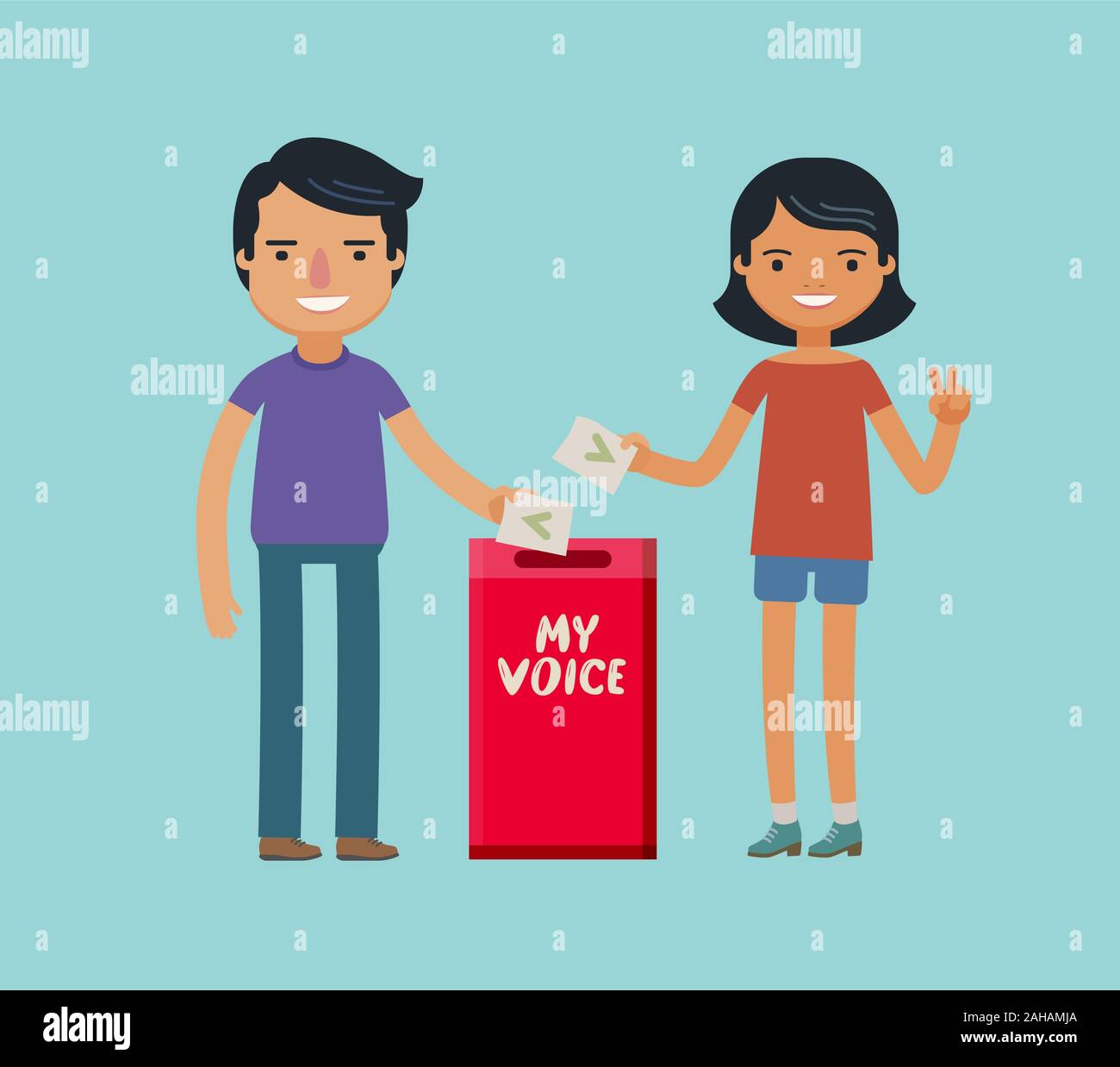 Voter throw voting paper in the ballot box. Cartoon vector illustration ...