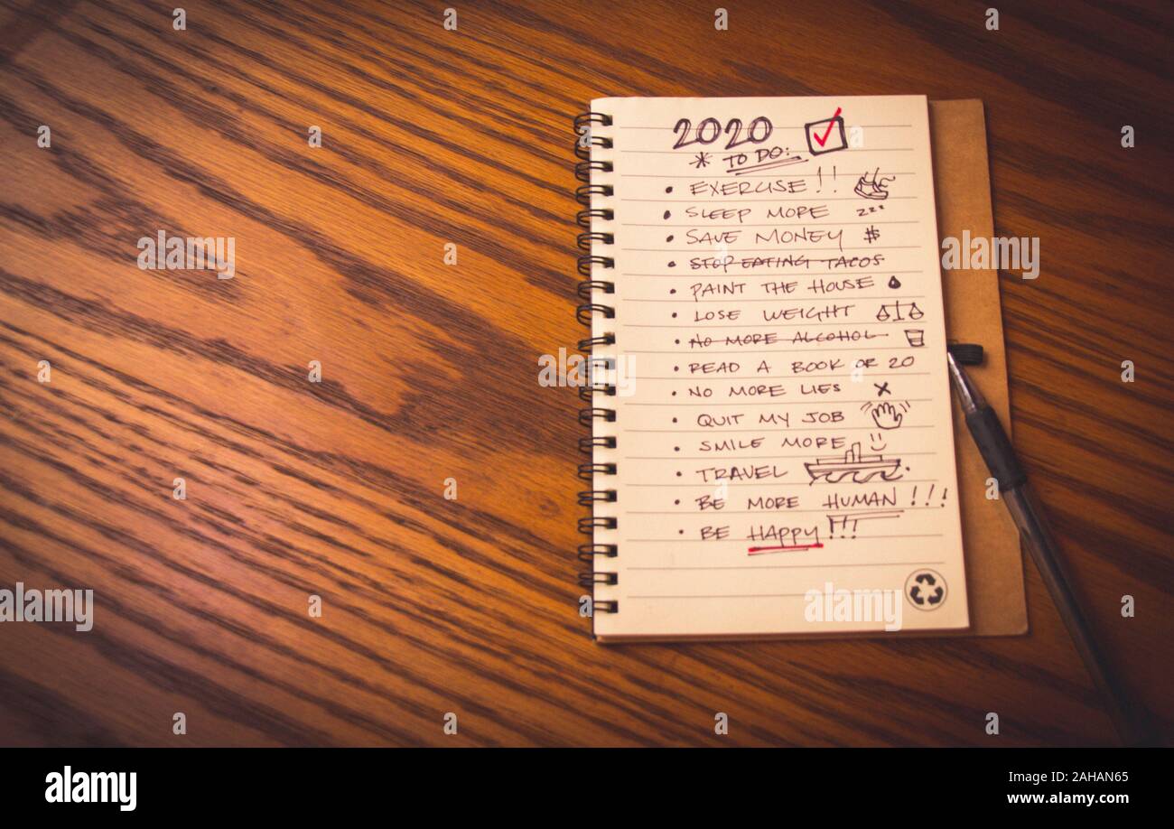 Photograph of a notebook with resolutions list for new year 2020 Stock ...