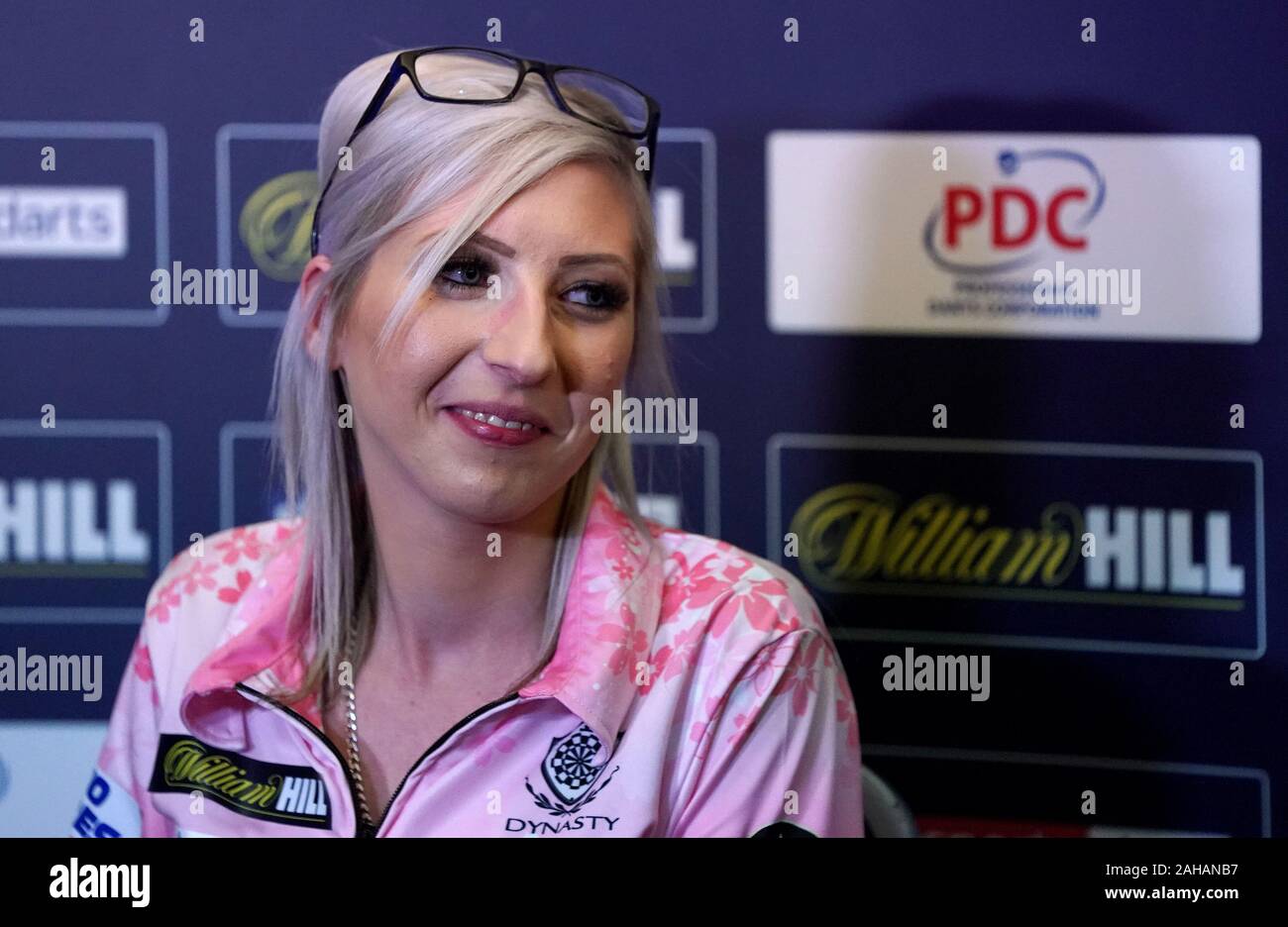 Fallon Sherrock during a press conference on day twelve of the William ...