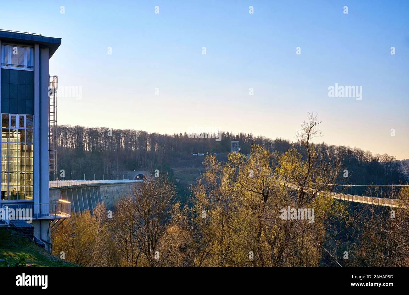 House on Rappbode Dam with a view of the Titan RT bridge. Germany Stock ...