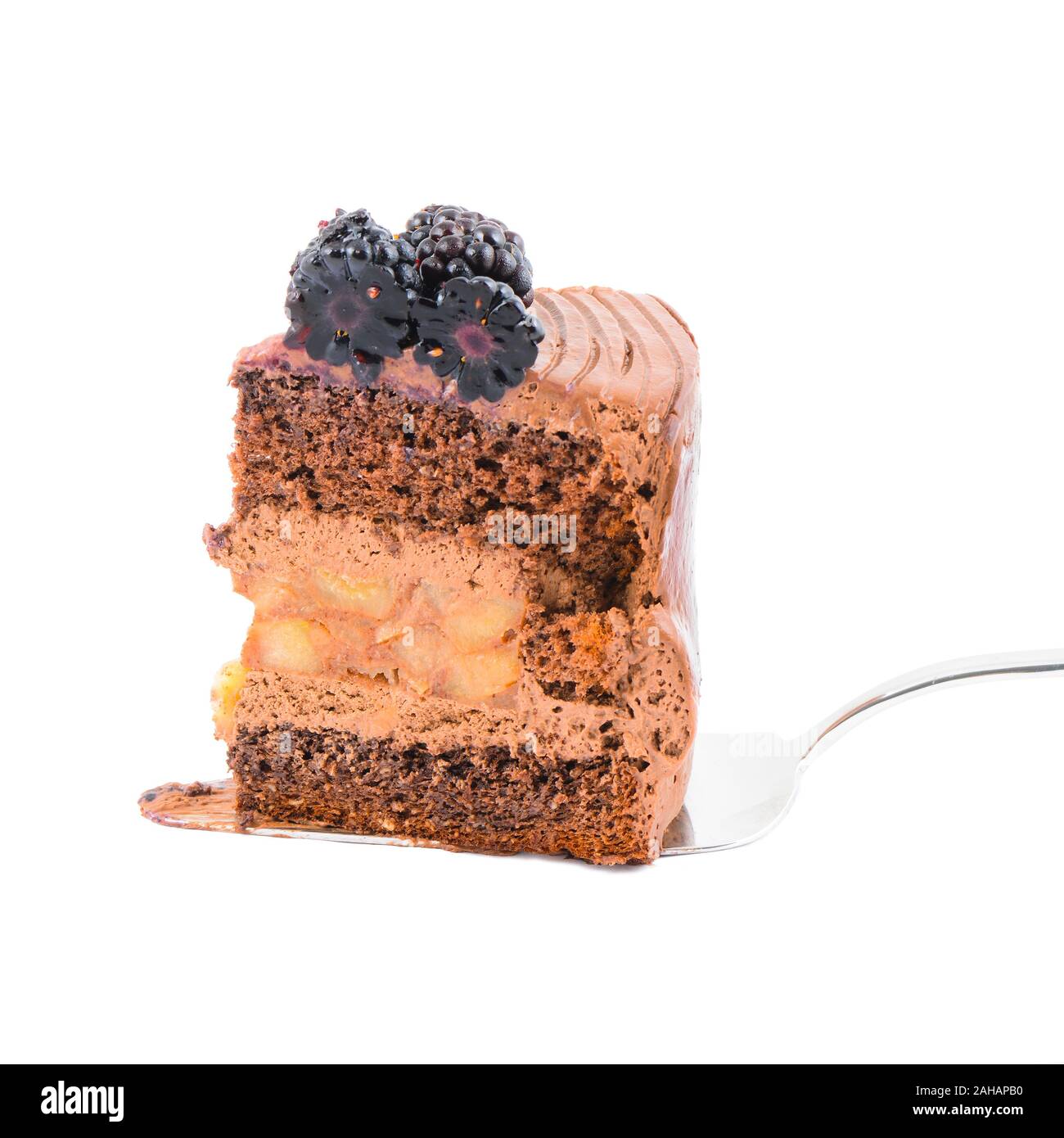 Chocolate cake, peace of cake on Cake server isolated white background ...