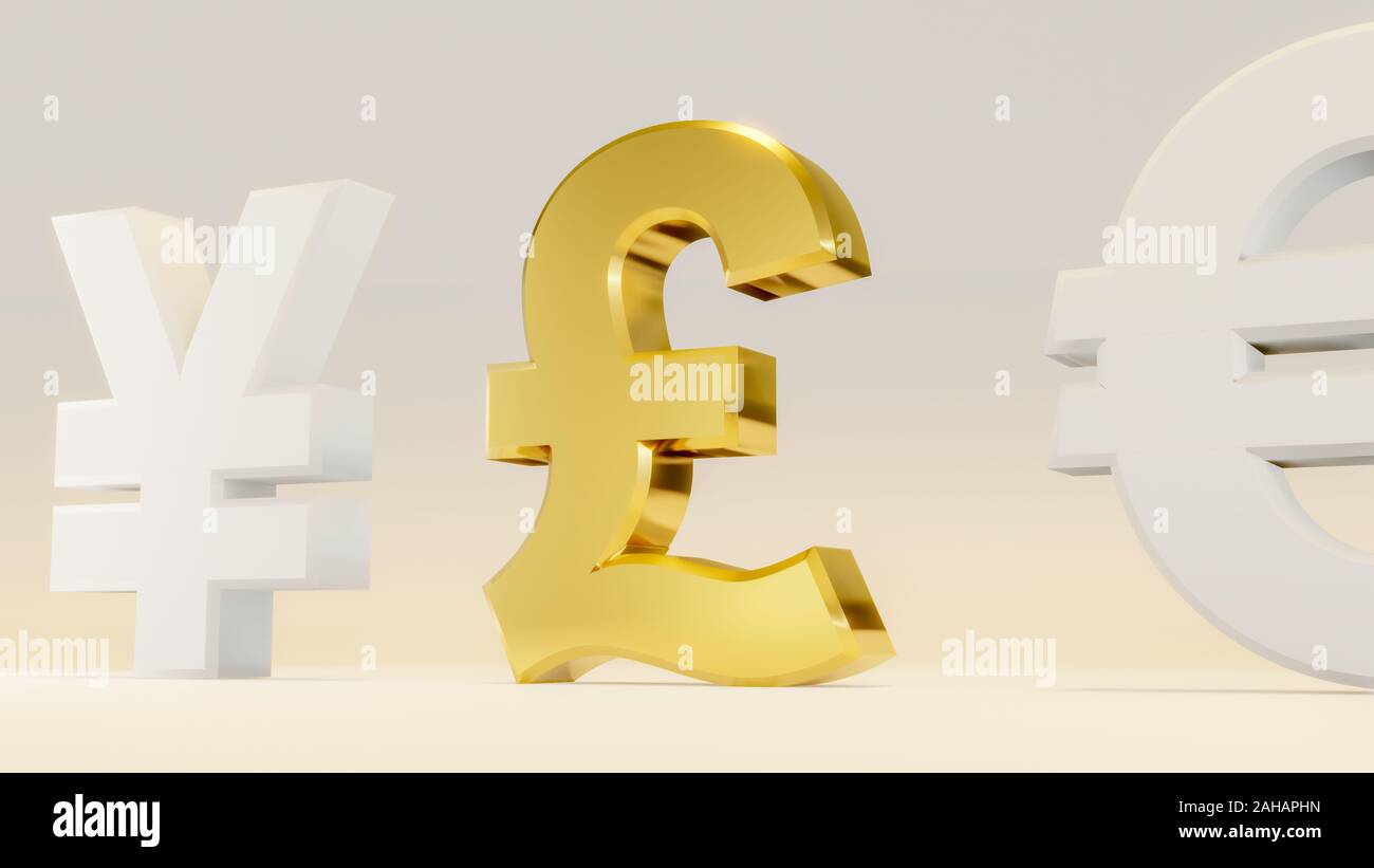 3D rendering of golden color dollar pound sign Stock Photo - Alamy