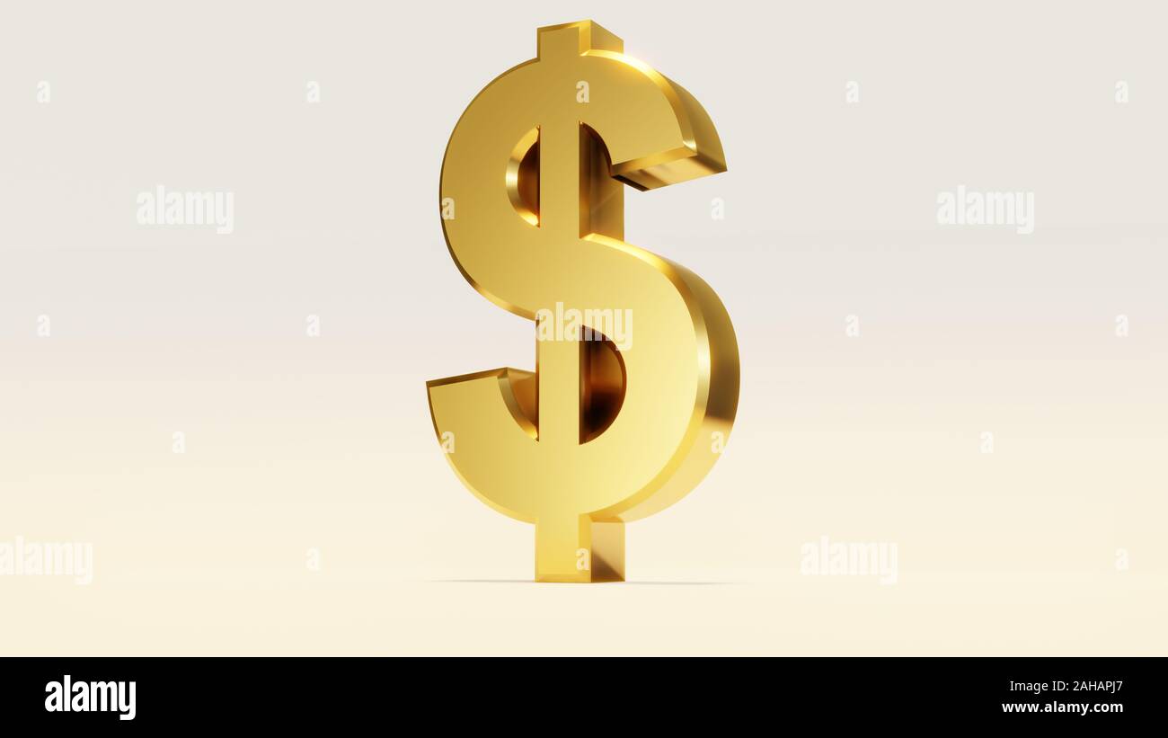 Golden color currency dollar symbol isolated on white background. 3D ...