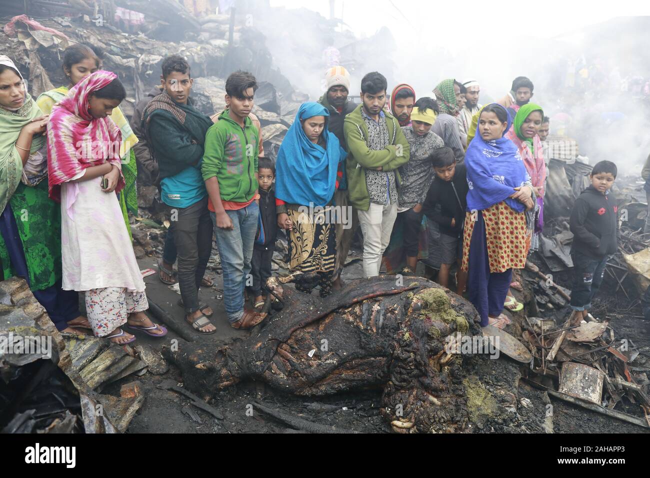 Dhaka, Bangladesh. 27th Dec, 2019. Body of a burnt cow lies on the ...
