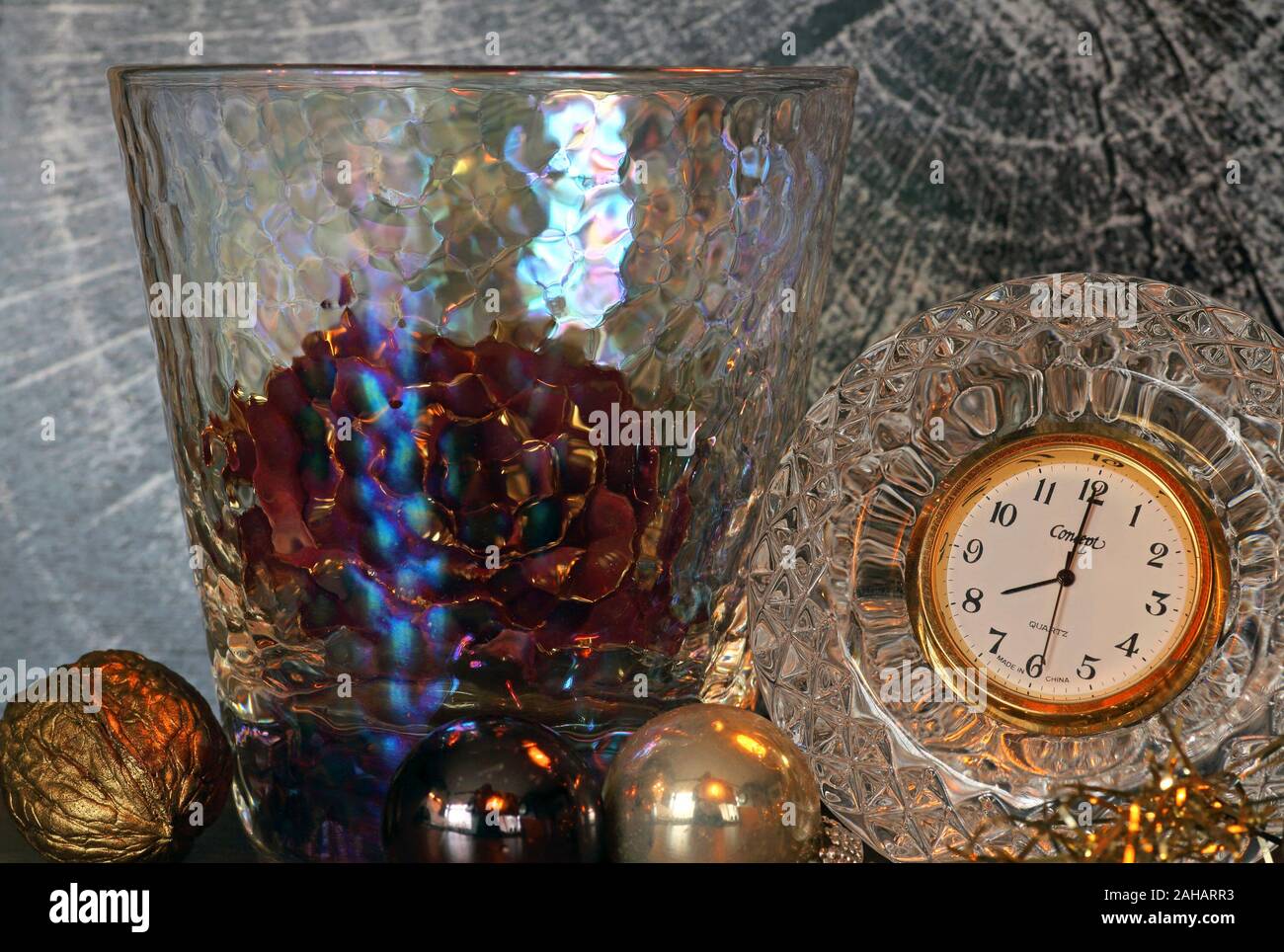 Christmas Time with crystal clock and decorations III Stock Photo - Alamy