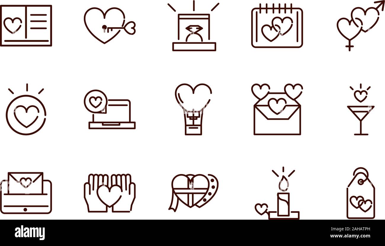 love heart romantic passion feeling related icons collection vector ...