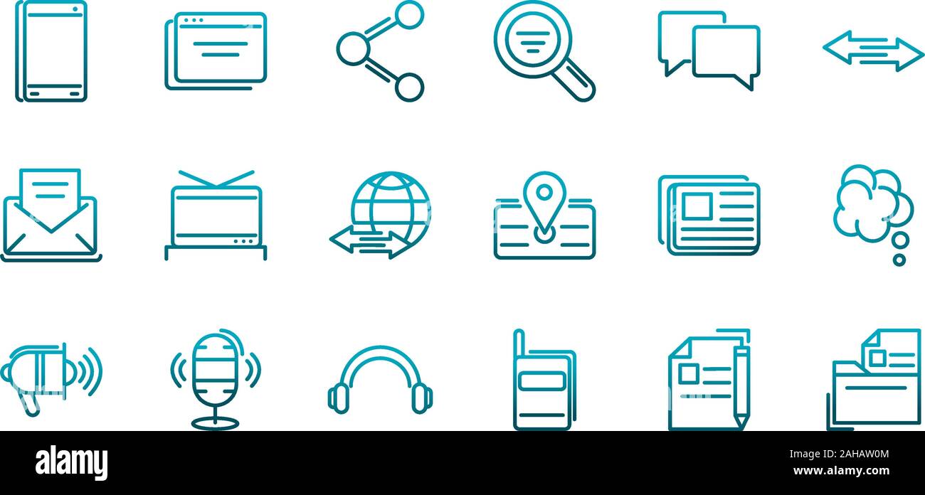 communications talk information broadcast icons set gradient line ...