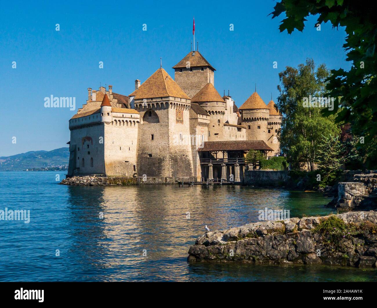 Chillon Castle - The medieval fortress Stock Photo - Alamy
